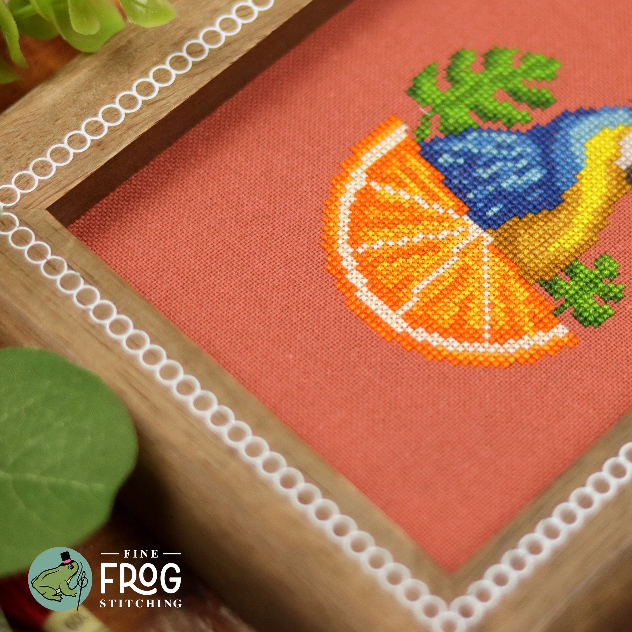 Fruit Hat Señorita - Tropical Parrot Beach Cross Stitch Pattern PDF – Fine Frog Stitching